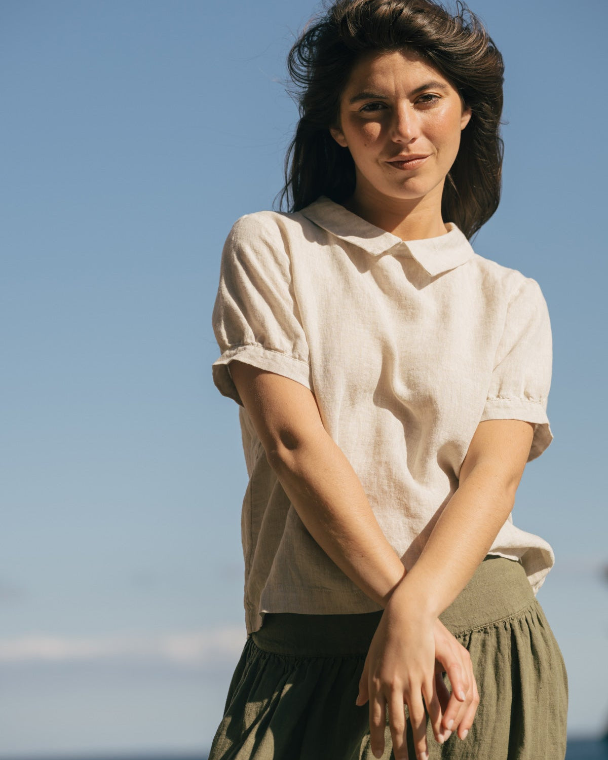 Clara - Linen Blouse in Natural Melange – Sauths