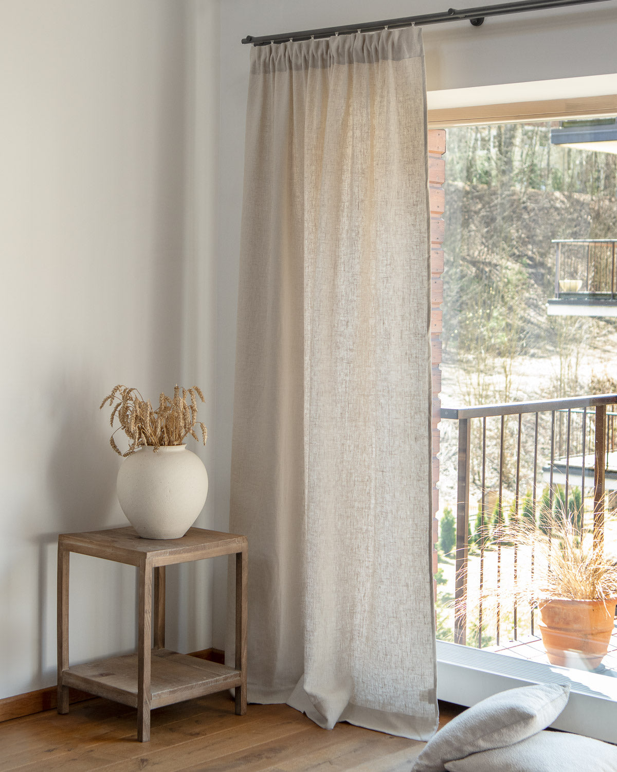 Heavy weight Linen Curtain in Beige, multi-functional heading tape ...